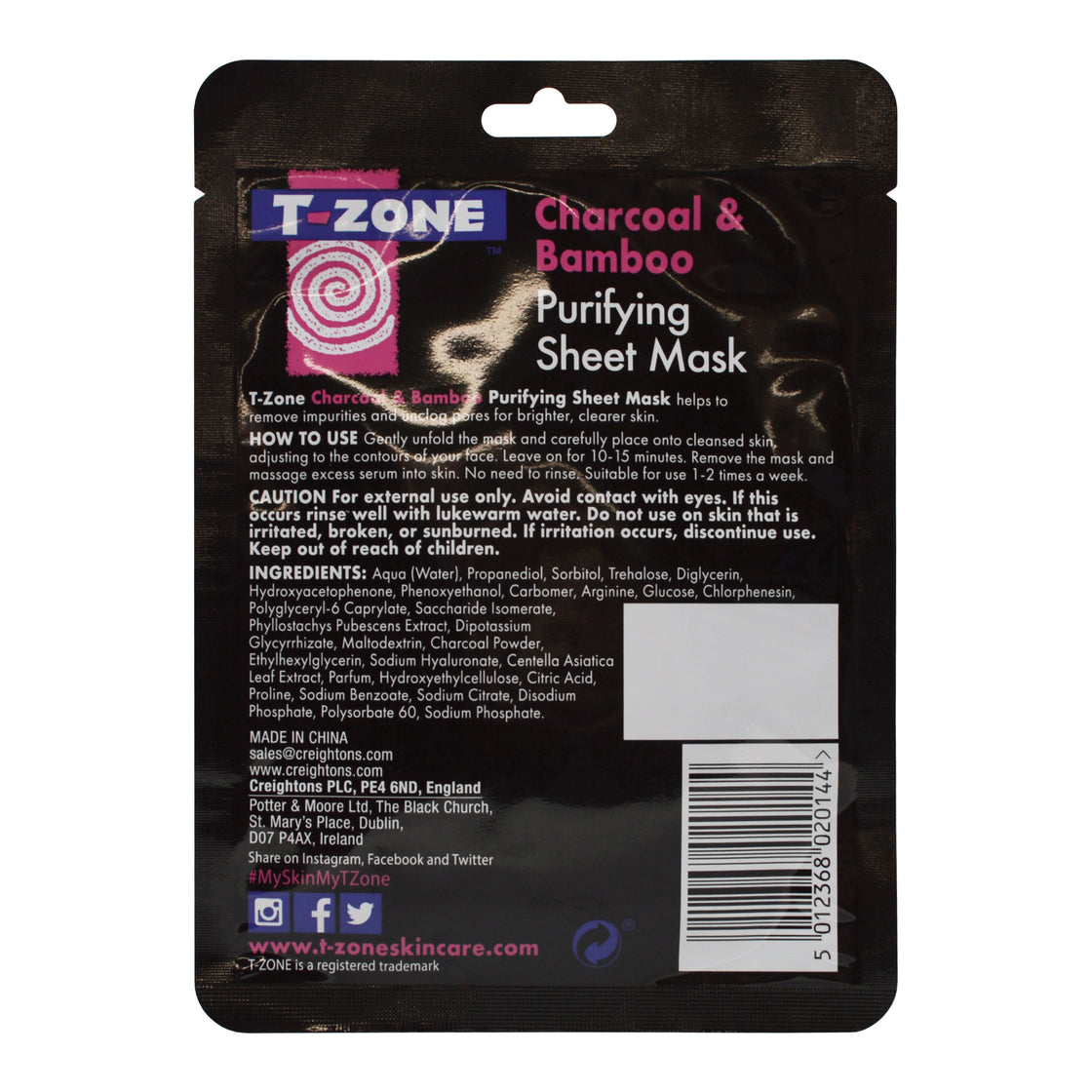 T-Zone Charcoal & Bamboo Purifying Sheet Mask – Creightons
